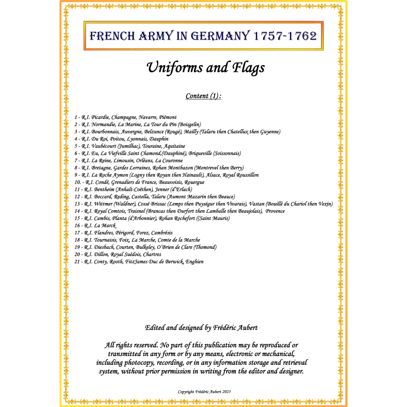French Army in Germany "Infantry" - Uniforms and Flags 1757-1762